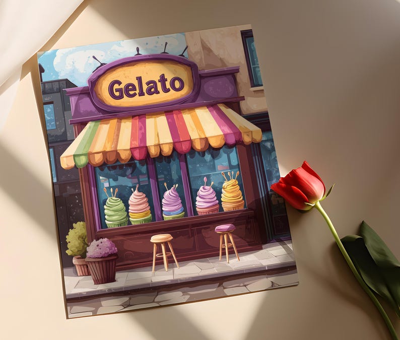 Italian Gelato Store Art Print: Mediterranean Kitchen Decor - Etsy