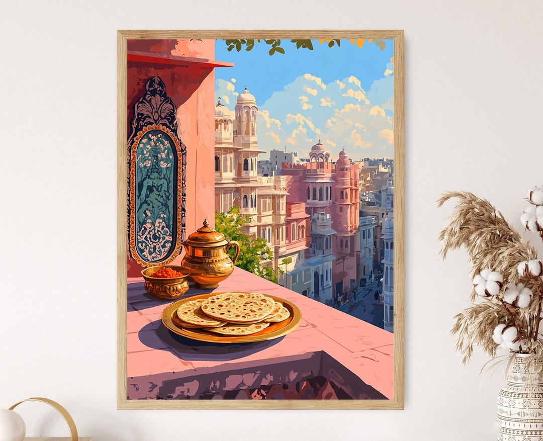 Jaipur Rooftop With Bajra Roti, Ghee Pot and Decorative Mirror ...