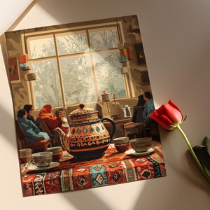 Afghan Tea Ceremony Art Print: Kilim & Samovar Design - Etsy