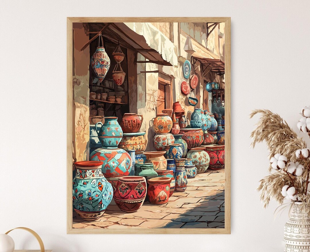 Iraqi Pottery Art Print: Vibrant Middle Eastern Market Scene - Etsy