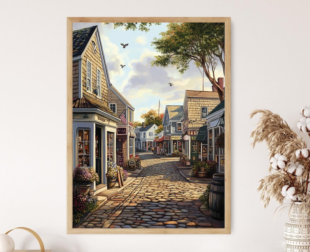 Nantucket Cobblestone Streets Art Print, Quaint Shops and Historic ...