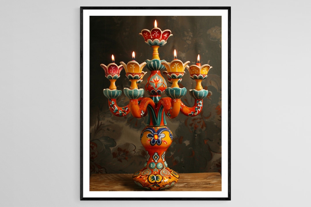 Vibrant Mexican Candelabra Painting, Traditional Wall Art - Etsy