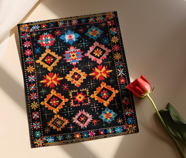 Intricate Bulgarian Embroidery Pattern Art, Geometric Shapes Print ...