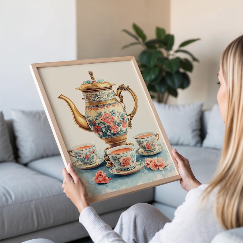 Afghan Tea Set Art Print, Traditional Brass Decor, Cultural Beverage ...