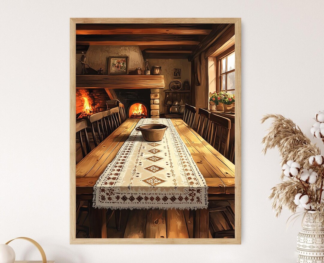 Hardanger Embroidered Table Runner Art Print, Norwegian Folk Textile ...
