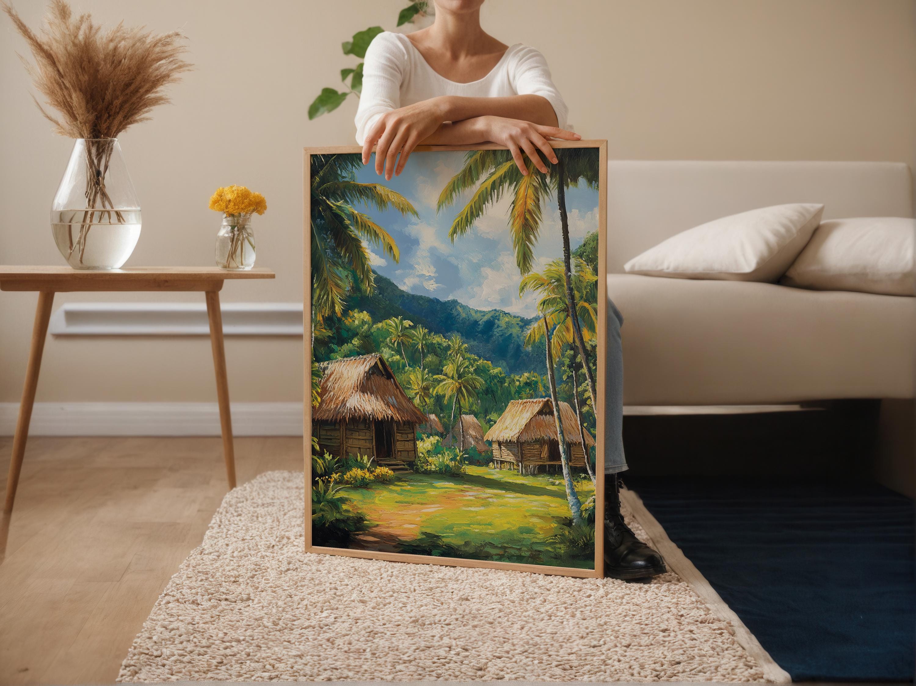 Traditional Fijian Bures Art Print, Tropical Village Decor - Etsy