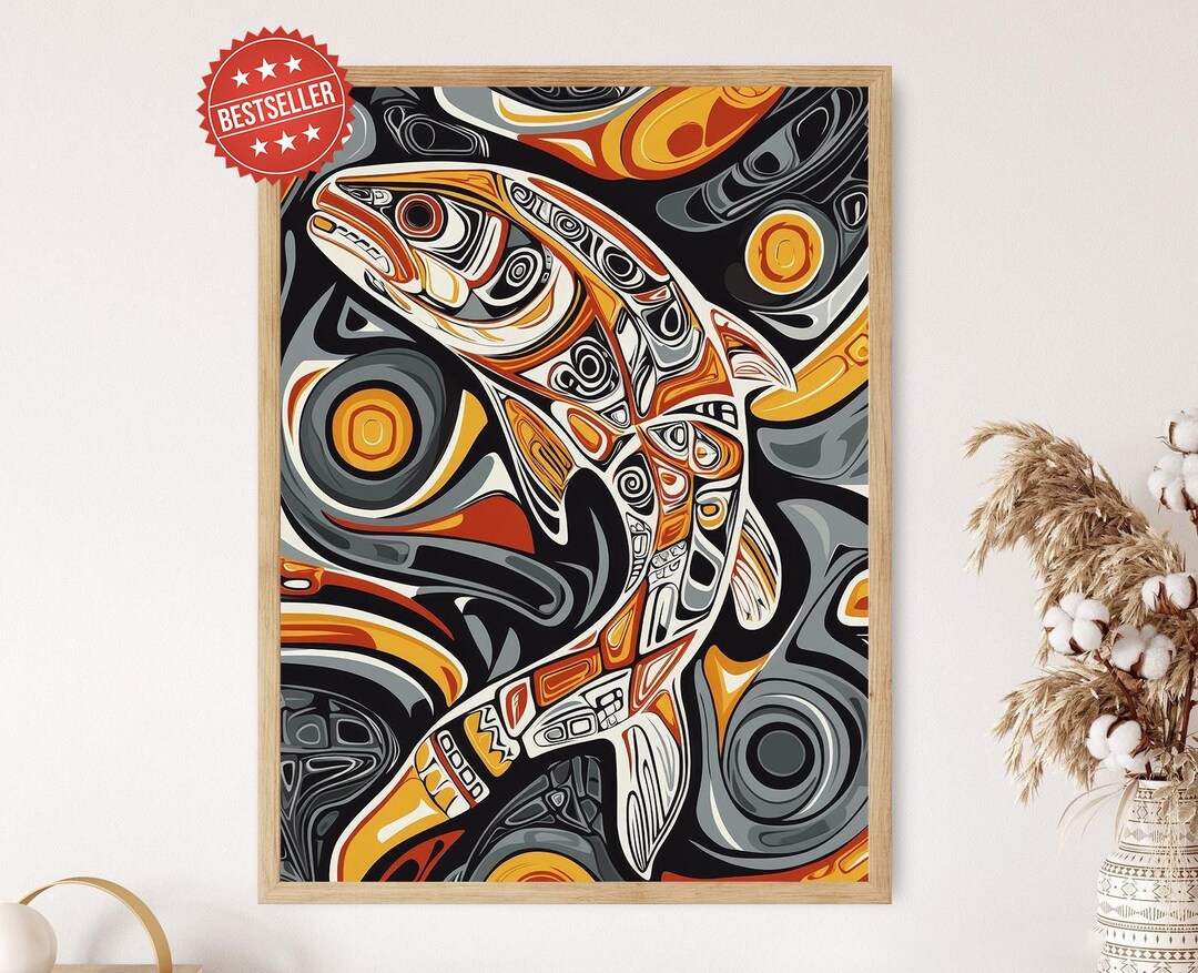 Haida Salmon Art Print: Indigenous Formline Style, Native American ...