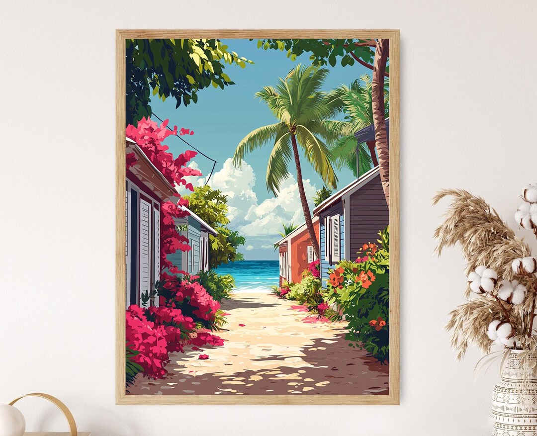 Turks and Caicos Cottage Art Print, Colorful Caribbean Homes, Tropical ...