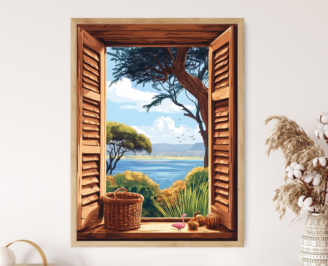 Nakuru Wooden Window Illustration, Kenyan Kamba Motifs, Lake Wildlife ...