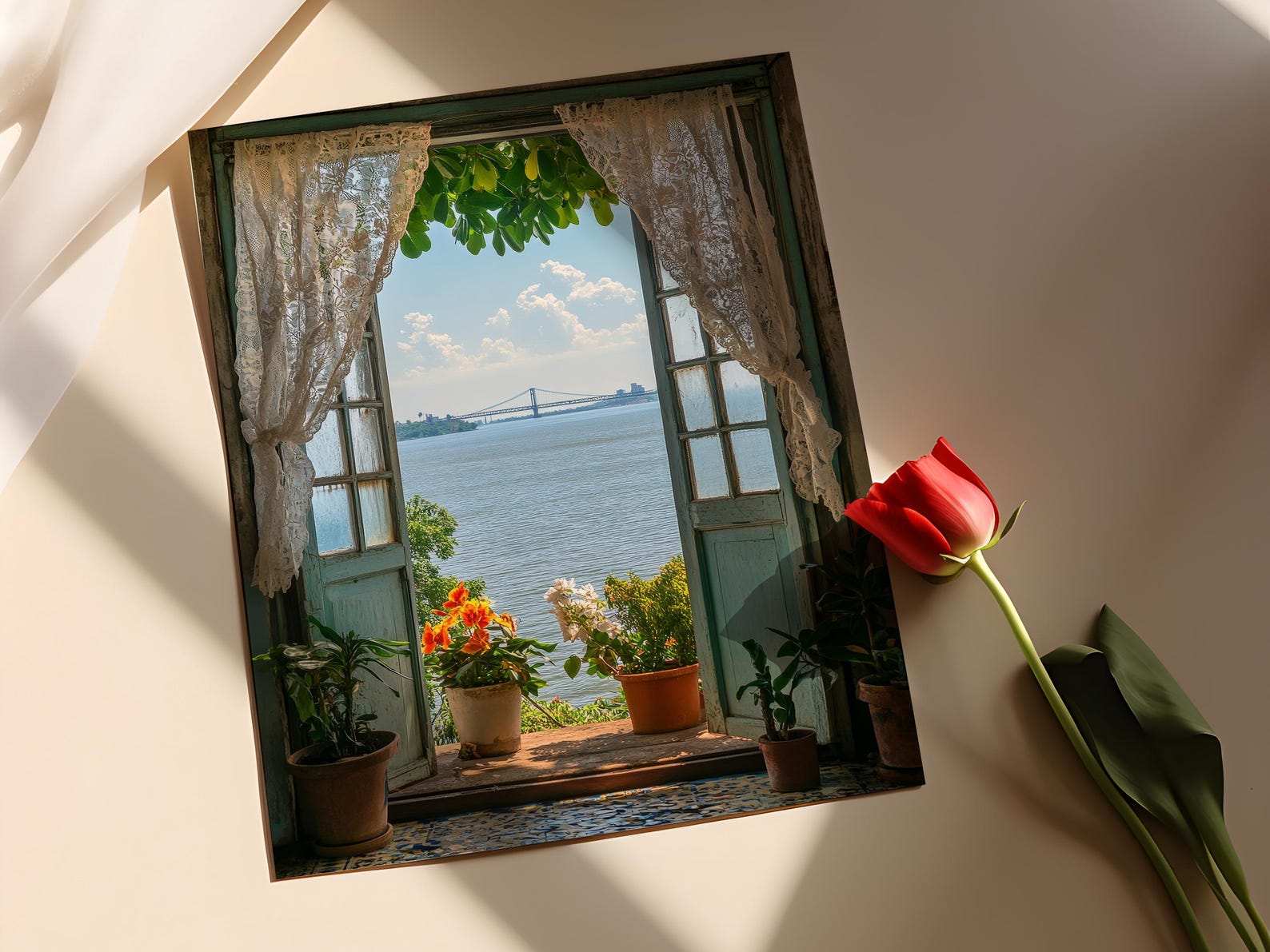 Maracaibo Open Window View Art Print, Venezuela Tropical Lake Decor ...