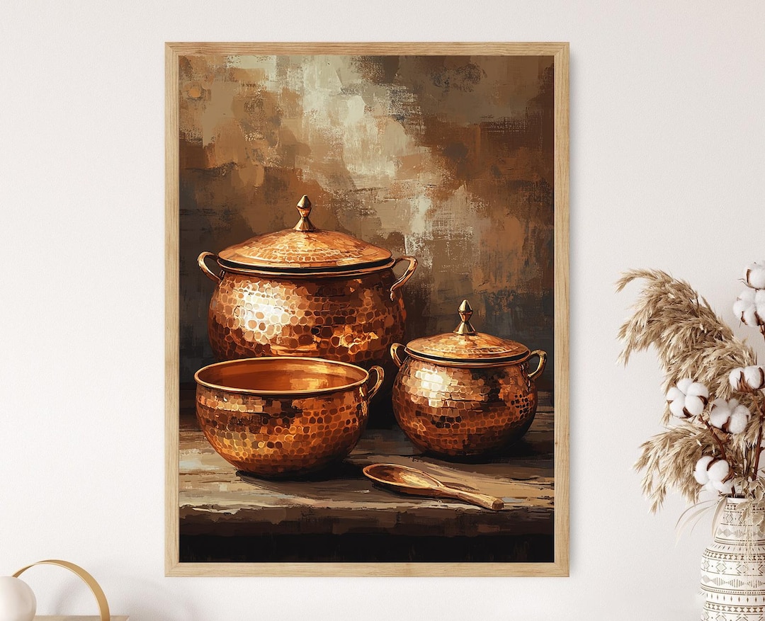 Afghan Copper Cookware Art Print, Traditional Kitchen Decor, Cultural ...