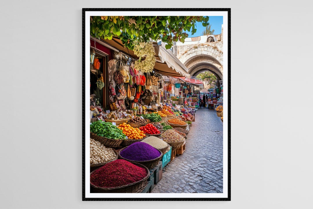 Cyprus Marketplace Art Print, Old Town Vendors and Vibrant Stalls - Etsy