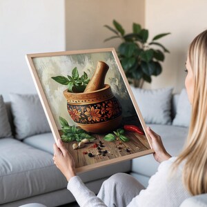 Puerto Rican Pilón With Floral Designs Art Print, Traditional Kitchen ...