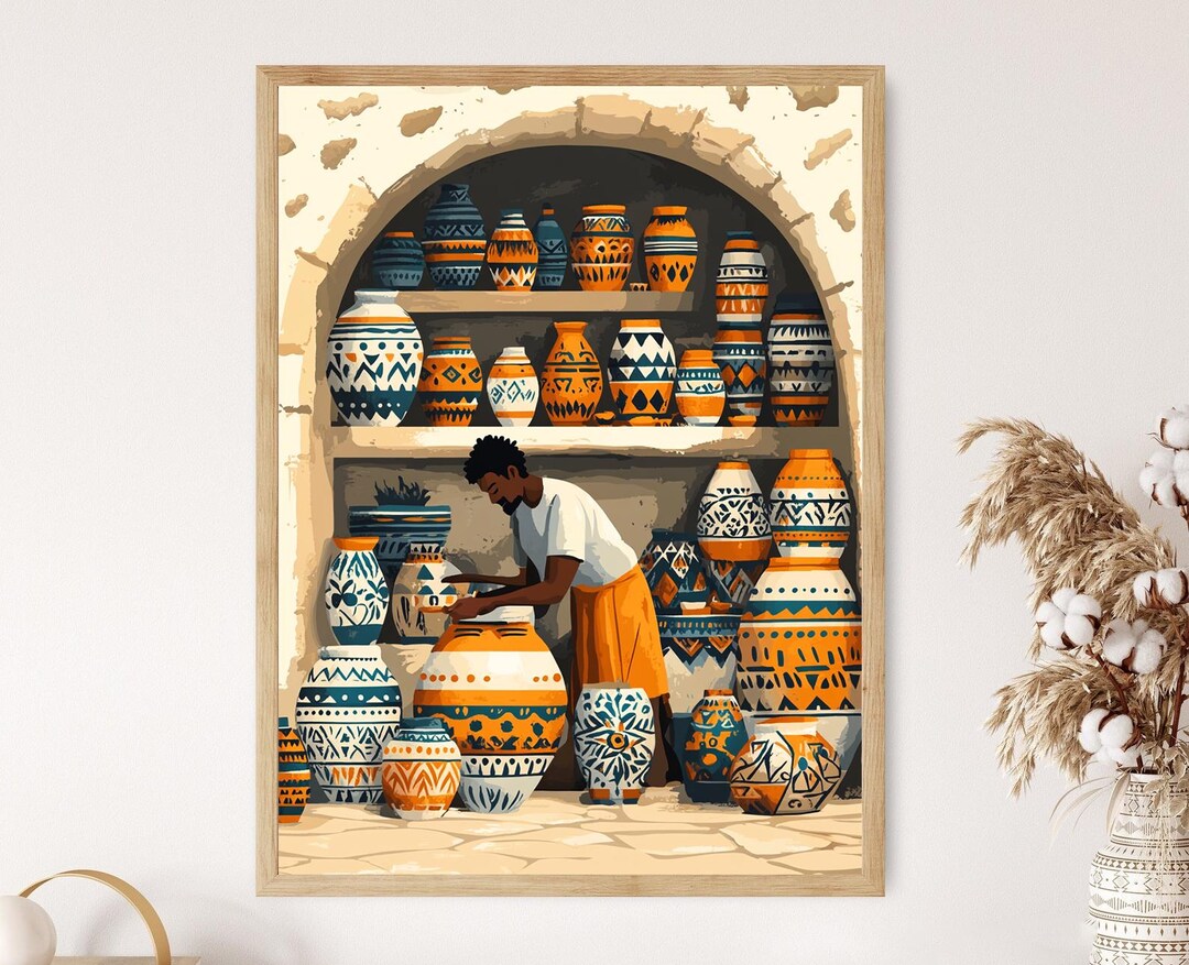 Sudanese Pottery Art Print, Flat Vector Illustration, Traditional Craft ...