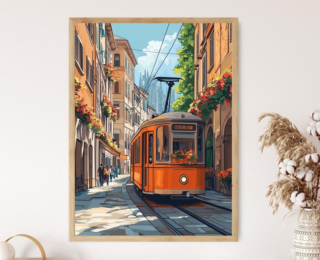 Milan Italy Tram Art Print: Vintage Italian Street Scene - Etsy