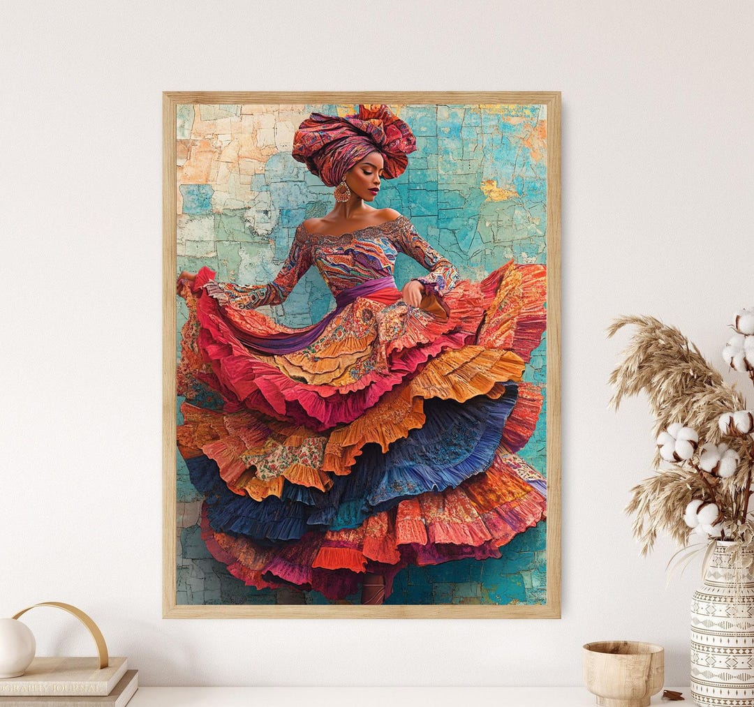 Cuban Rumba Dress and Gele Headwrap Illustration, Traditional Dance ...