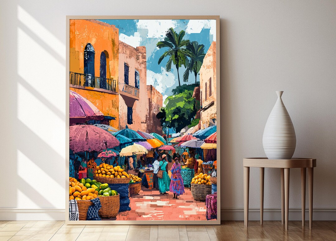 Maputo Market Illustration, Vibrant African Market Scene Art Print ...