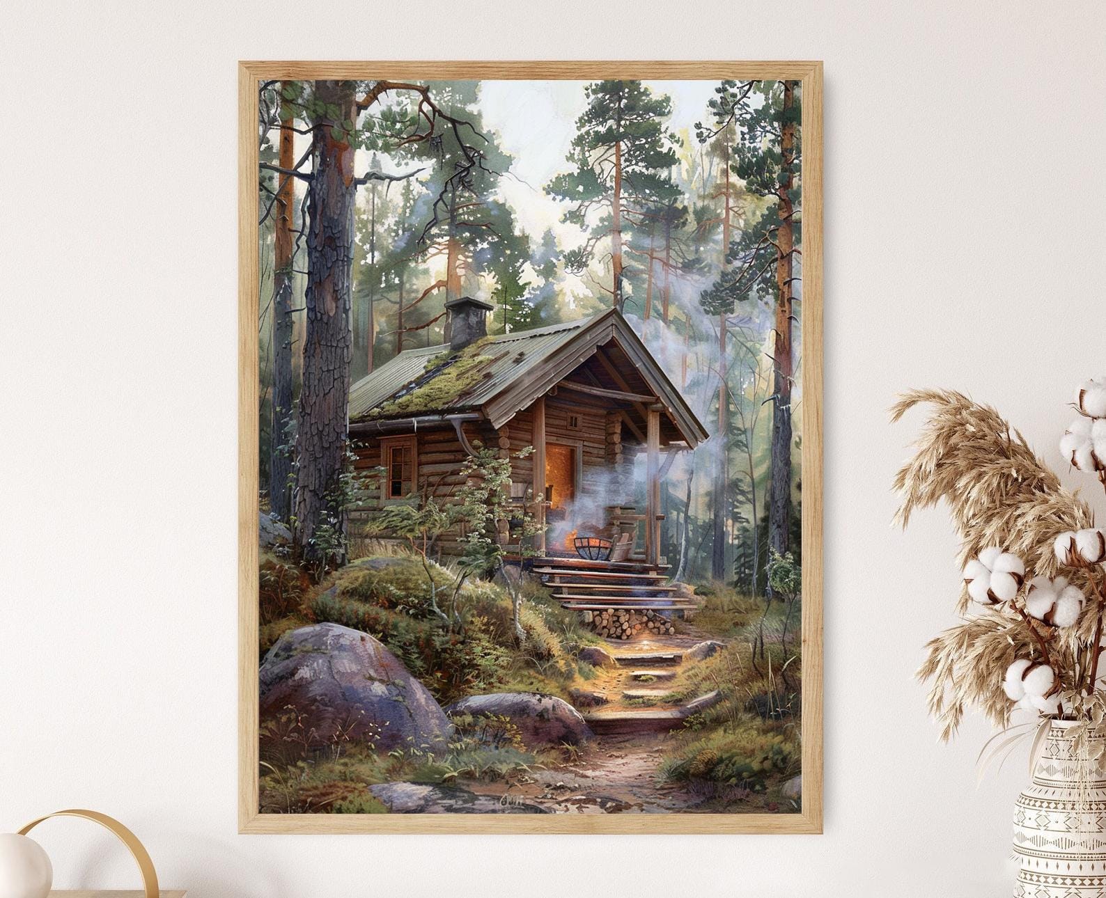 Enchanting Finnish Sauna Painting, Traditional Wooden Sauna Art Print ...