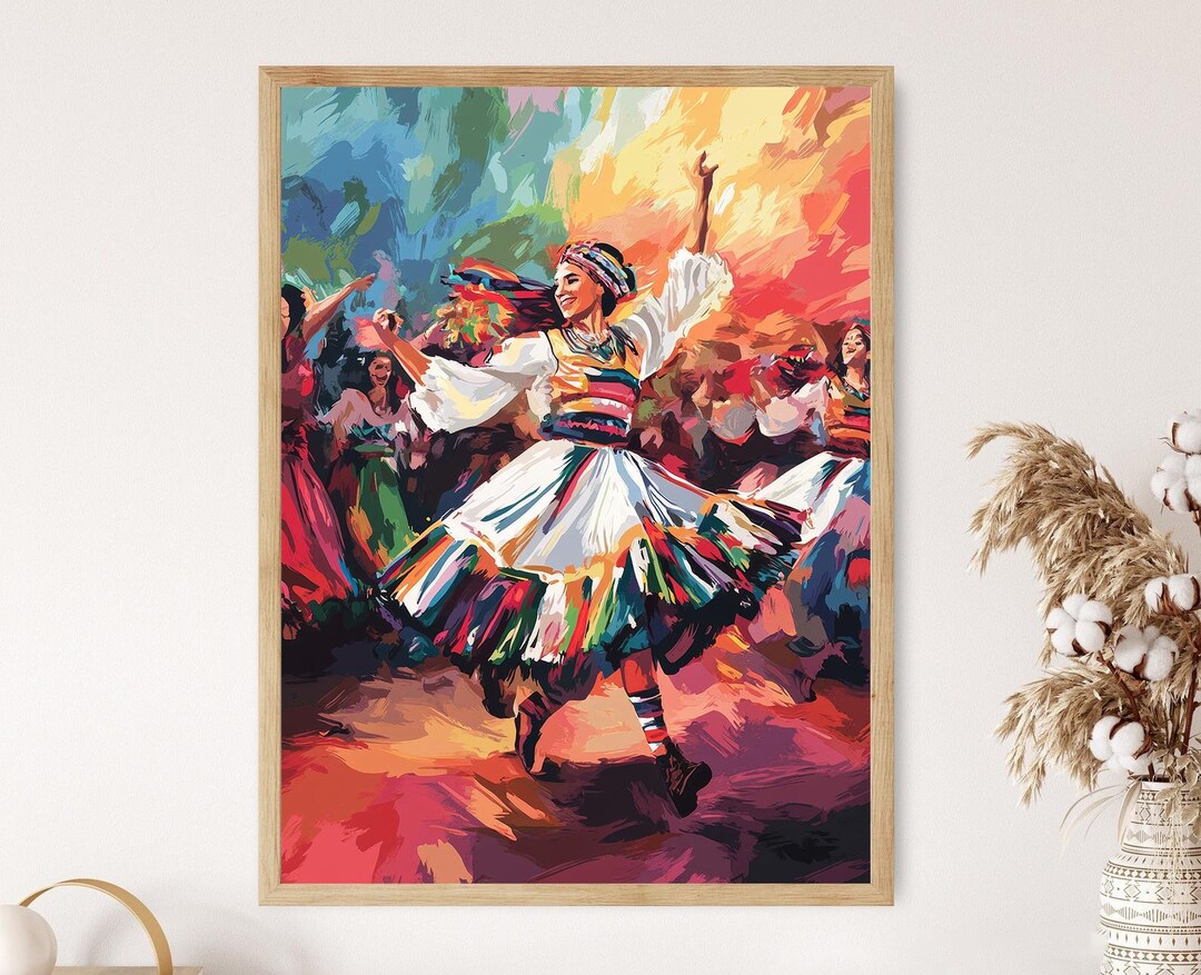 Romanian Hora Dance Painting: Vibrant Folk Art, Cultural Decor - Etsy
