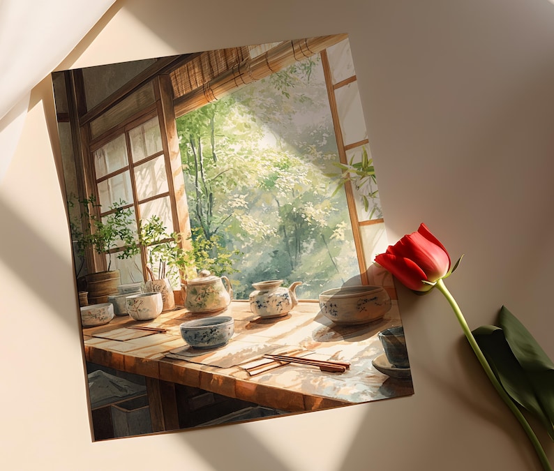 Japanese Kitchen Art Print, Traditional Ceramics and Bamboo Design - Etsy