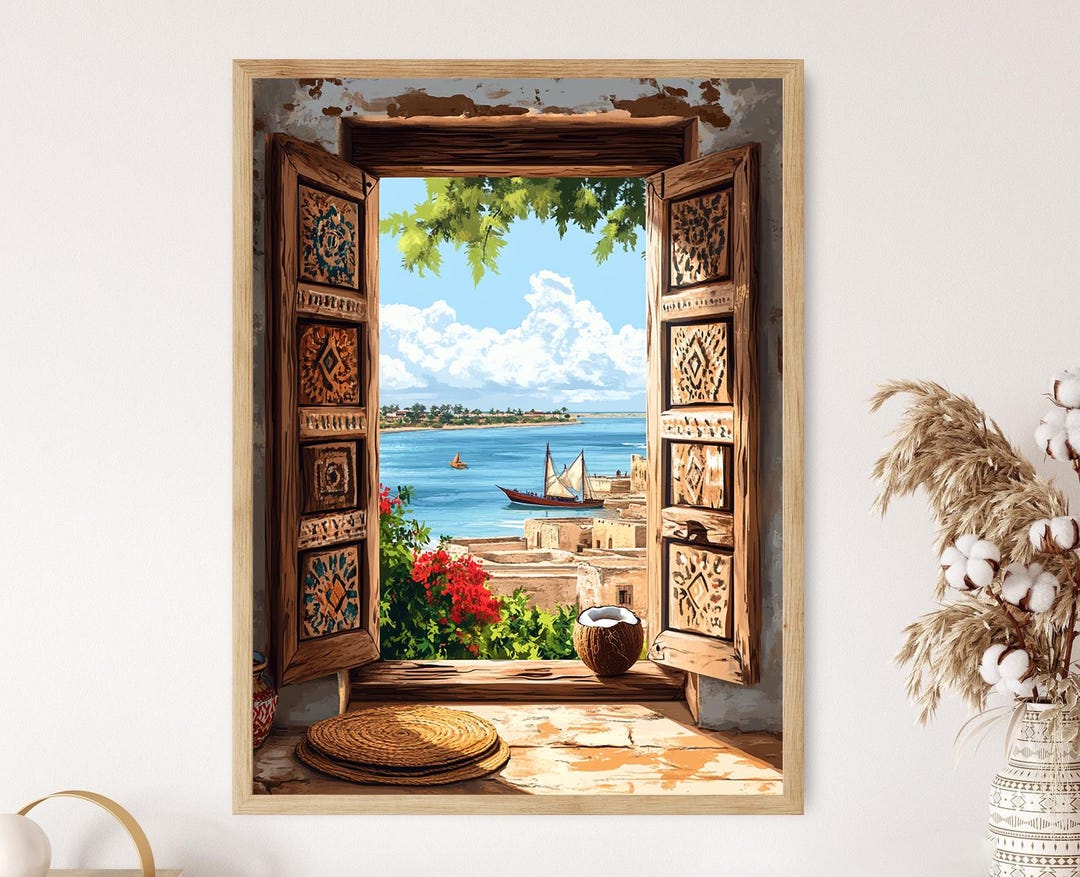 Mombasa Wooden Window Illustration, Kenyan Luhya Carvings, Old Town ...