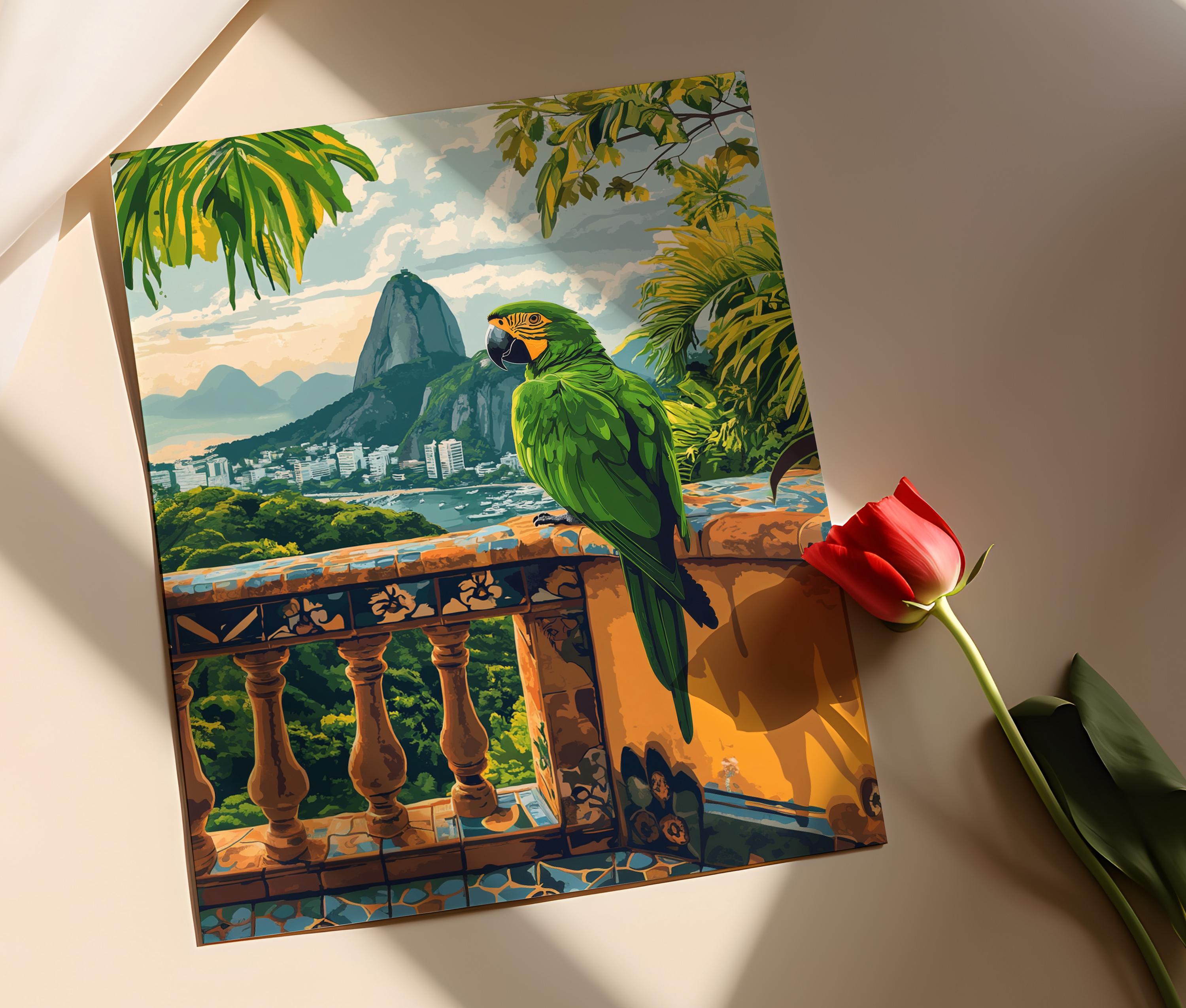 Rio Parrot Art Print: Brazilian Balcony Scene - Etsy