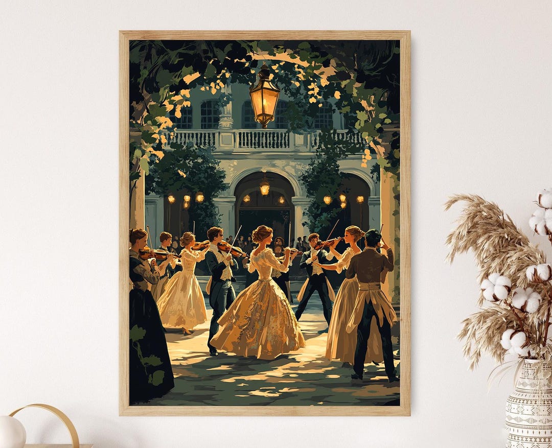 French Gavotte Dance Art Print, Château Courtyard Scene, Rococo ...