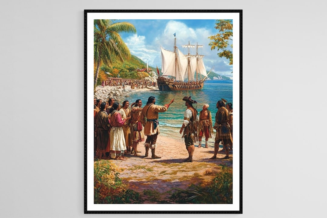 Indigenous Peoples Greeting Explorers, Cultural Exchange Art Print - Etsy