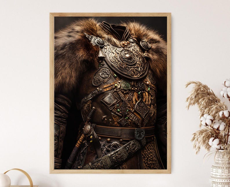 Mongol Warrior Armor Art Print, Traditional Leather, Ornate Patterns ...