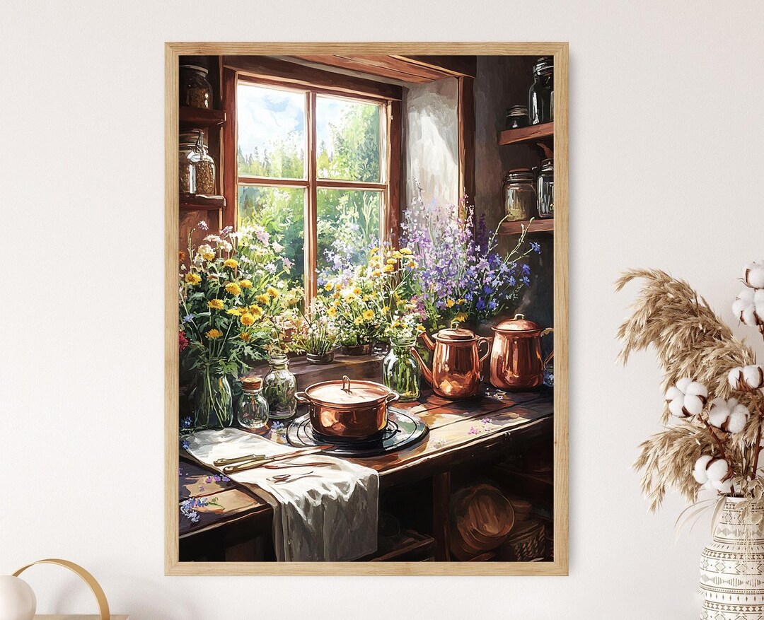 Norwegian Rustic Kitchen Copper Cookware Art Print, Scandinavian ...