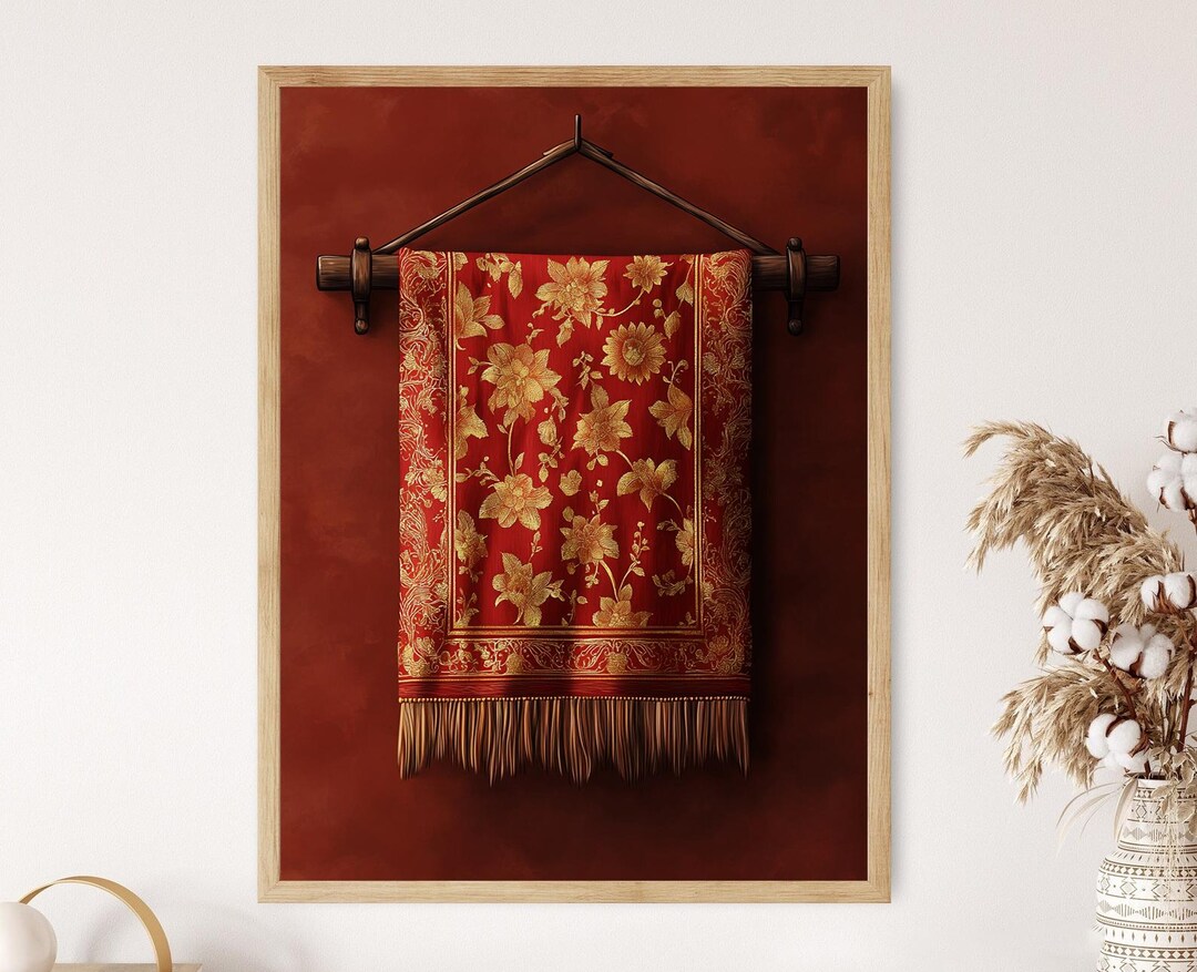 Indonesian Songket Textile Art Print, Gold-thread Floral Fabric Poster ...