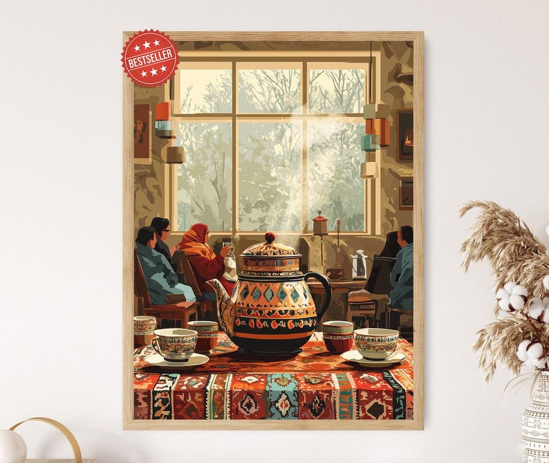 Afghan Tea Ceremony Art Print: Kilim & Samovar Design - Etsy