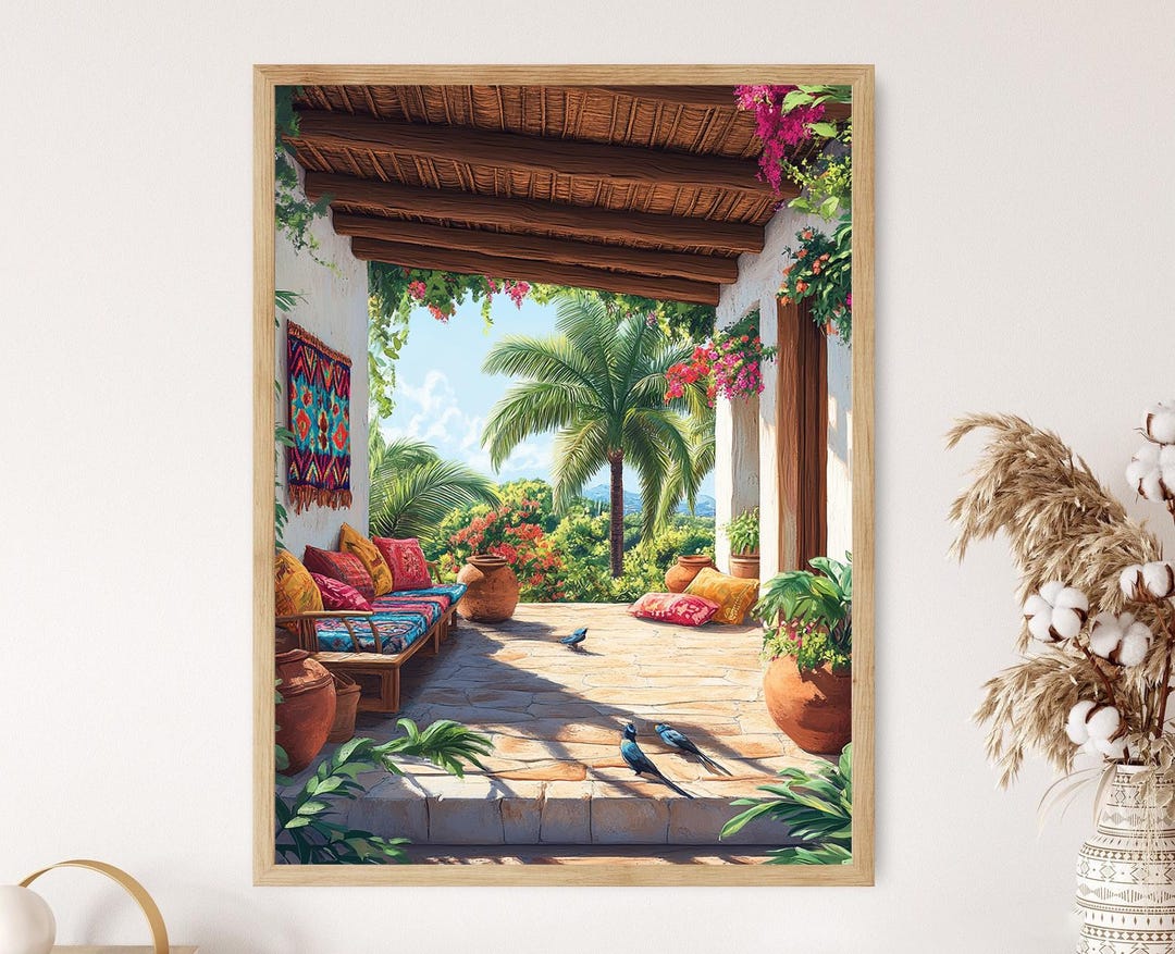 Panamanian Patio Art Print: Tropical Birds & Mola Decor - Etsy