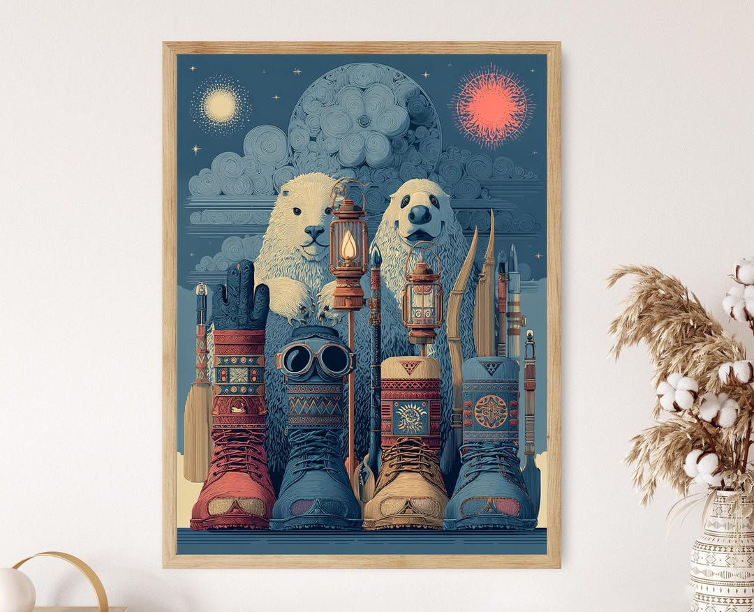 Inuit Winter Symbols Poster, Arctic Folk Art Print, Qulliq Sled ...