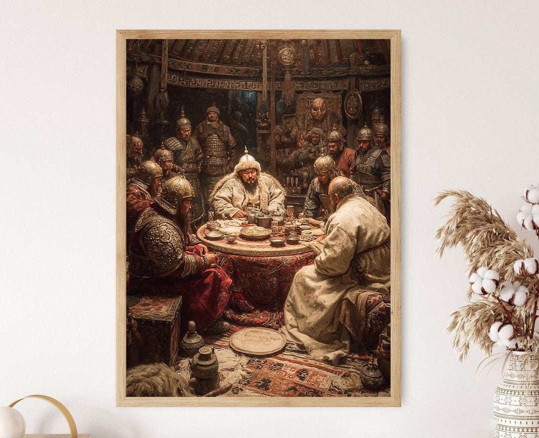 Genghis Khan Receiving Envoys Poster, Mongol Tent Scene, Political ...