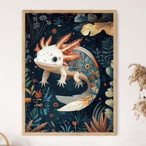 Mexican Axolotl Illustration, Aztec Patterns and Pond Art Print - Etsy