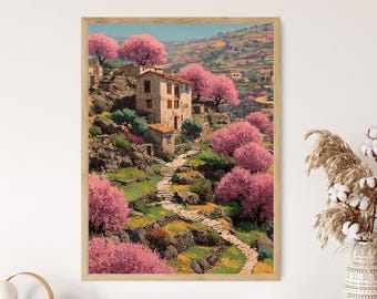 Erbil Peach Orchard Poster, Iraqi Kurdish Farm Art Print, Flat Vector ...