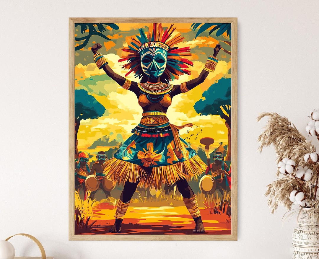 Burkina Faso Bobo Mask Dance Art Print, African Festival Scene ...