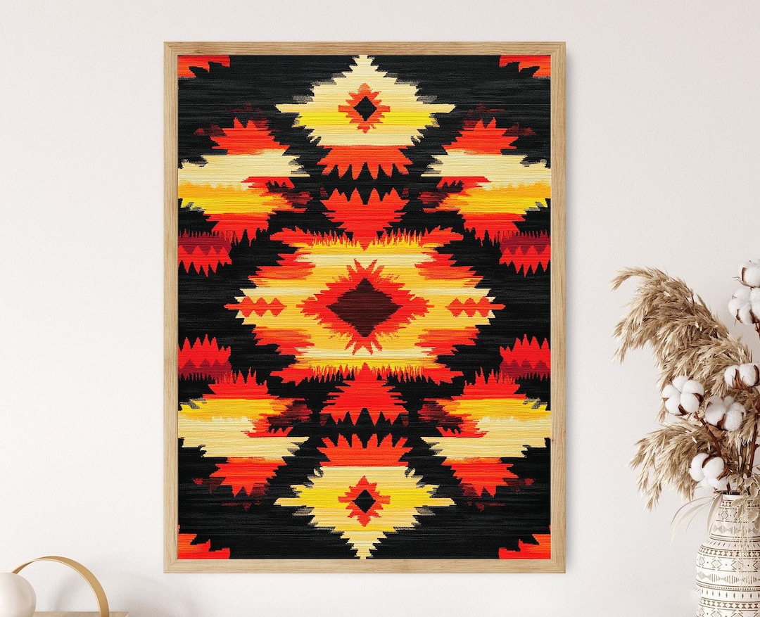 Apache Flame Motif Art Print, Native American Tribal Pattern, Flame ...