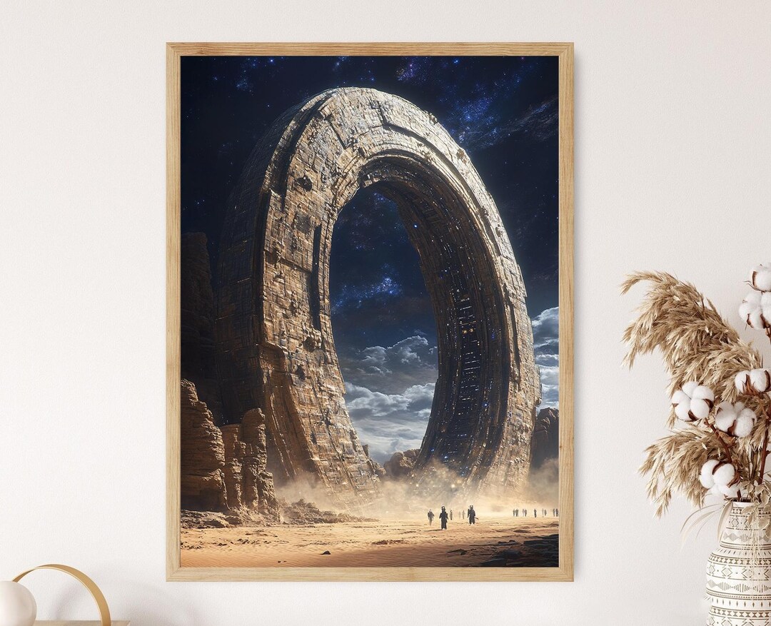 Ancient Alien Stargate Art Print, Sci-fi Portal Desert Wall Art, Cosmic ...