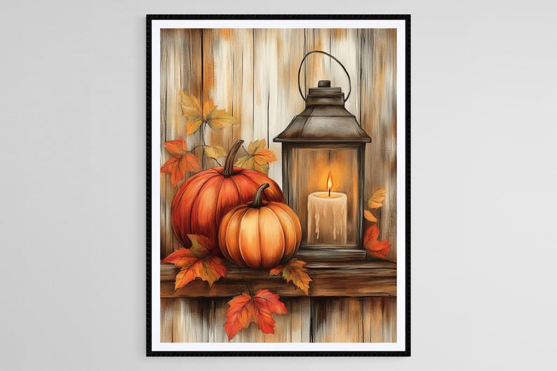 Lantern and Pumpkins Art Print: Cozy Autumn Harvest Wall Decor - Etsy