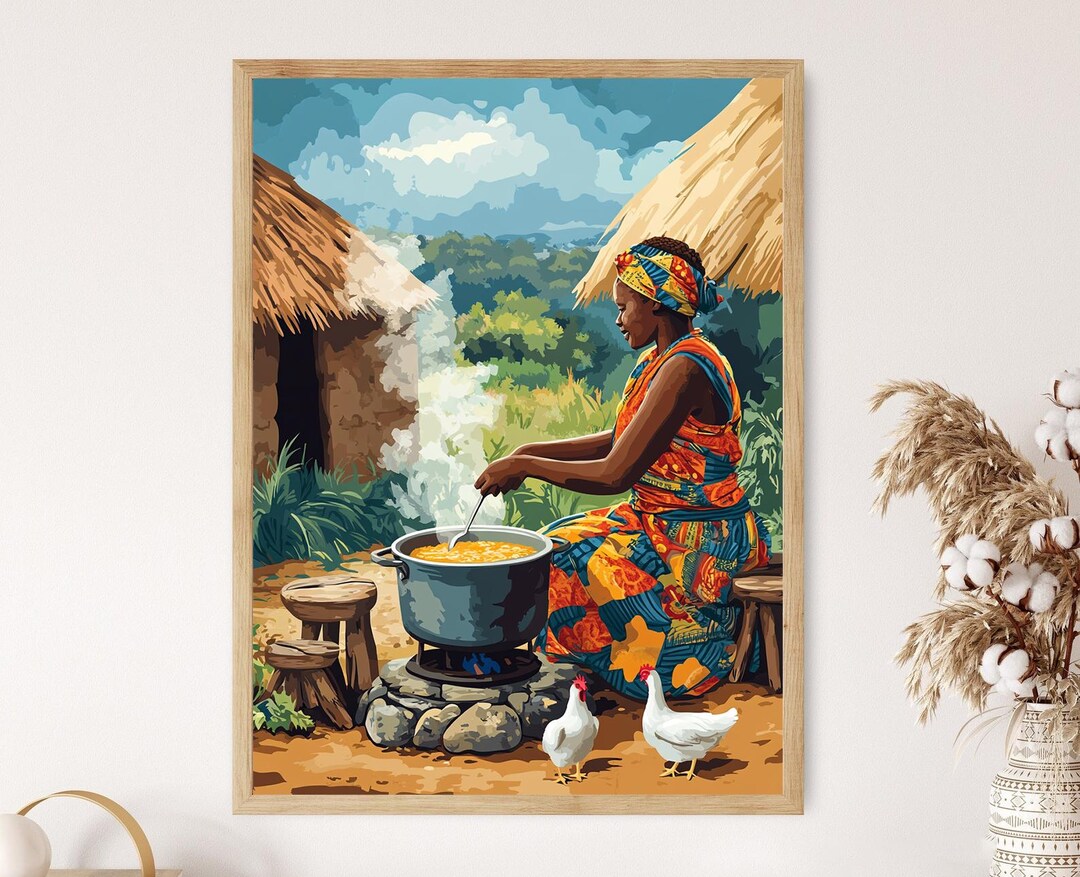 Zimbabwean Woman Cooking Sadza Art Print, Traditional African Kitchen ...