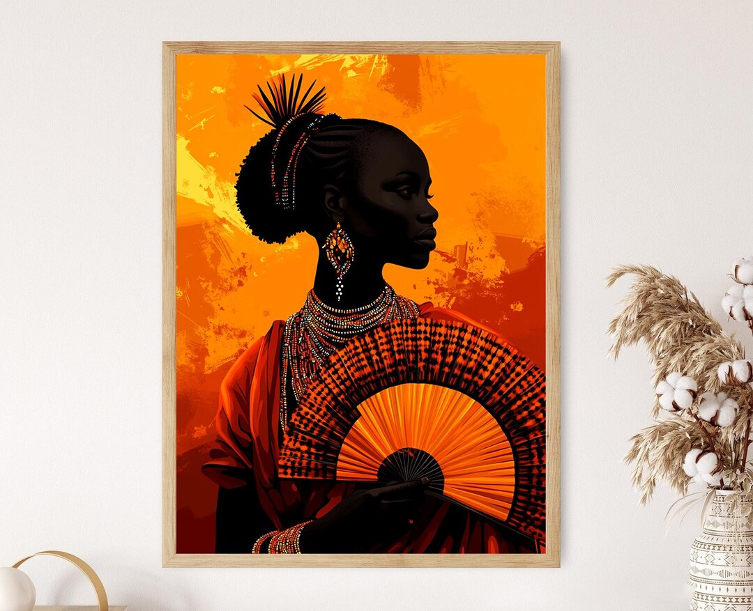 Kenyan Woman Illustration, Maasai Hand Fan, Beaded Folk Art, African ...