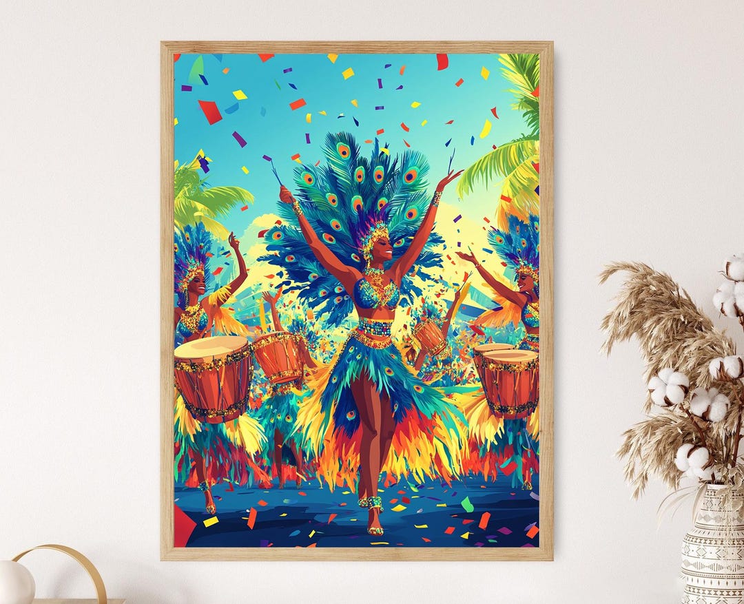 Guyanese Festival Dancers Poster, Carnival Costume Art Print, Flat ...