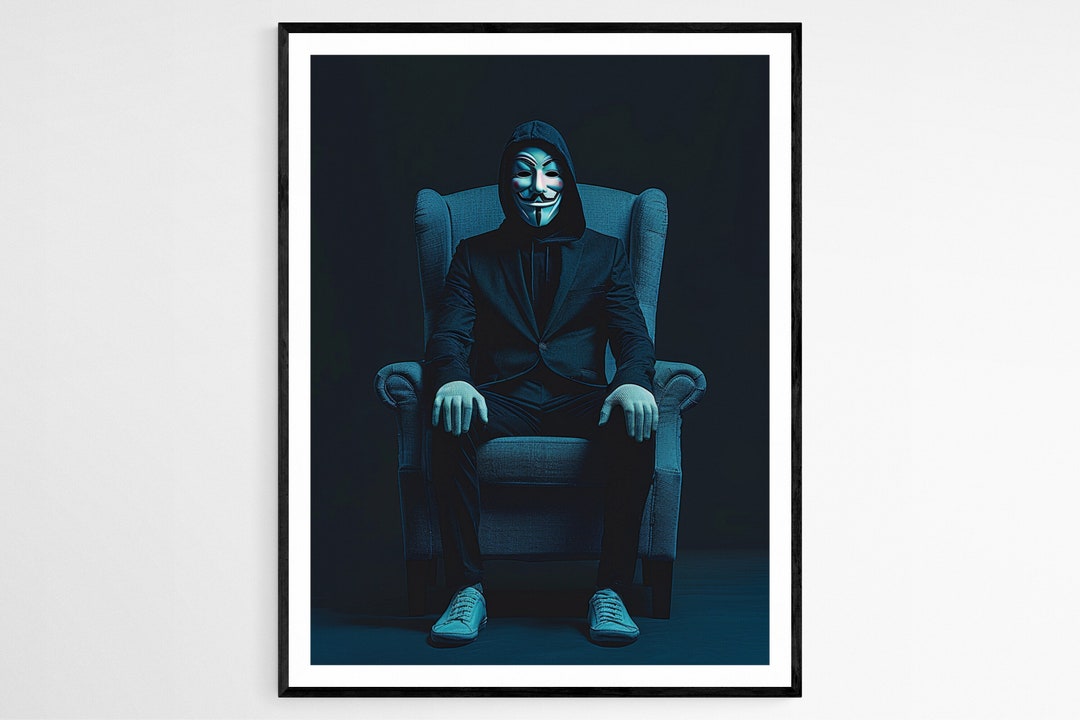 Cyber Rebellion Mask Art Print, Anonymous Hacker Aesthetic, Modern Wall ...