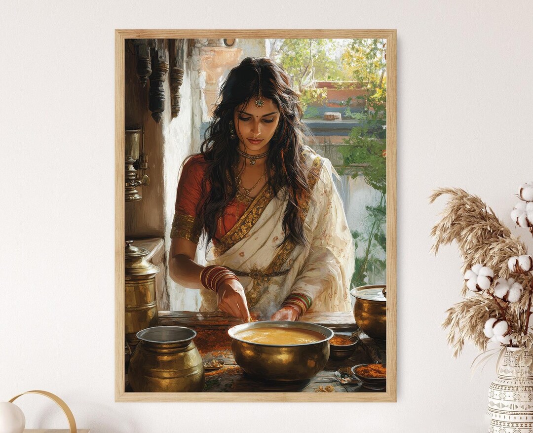 Indian Chai Making Art Print, Rustic Kitchen Scene, Indian Restaurant ...
