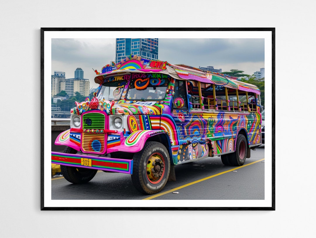 Filipino Jeepney Art Print, Vibrant Street Scene Wall Decor, Classic ...