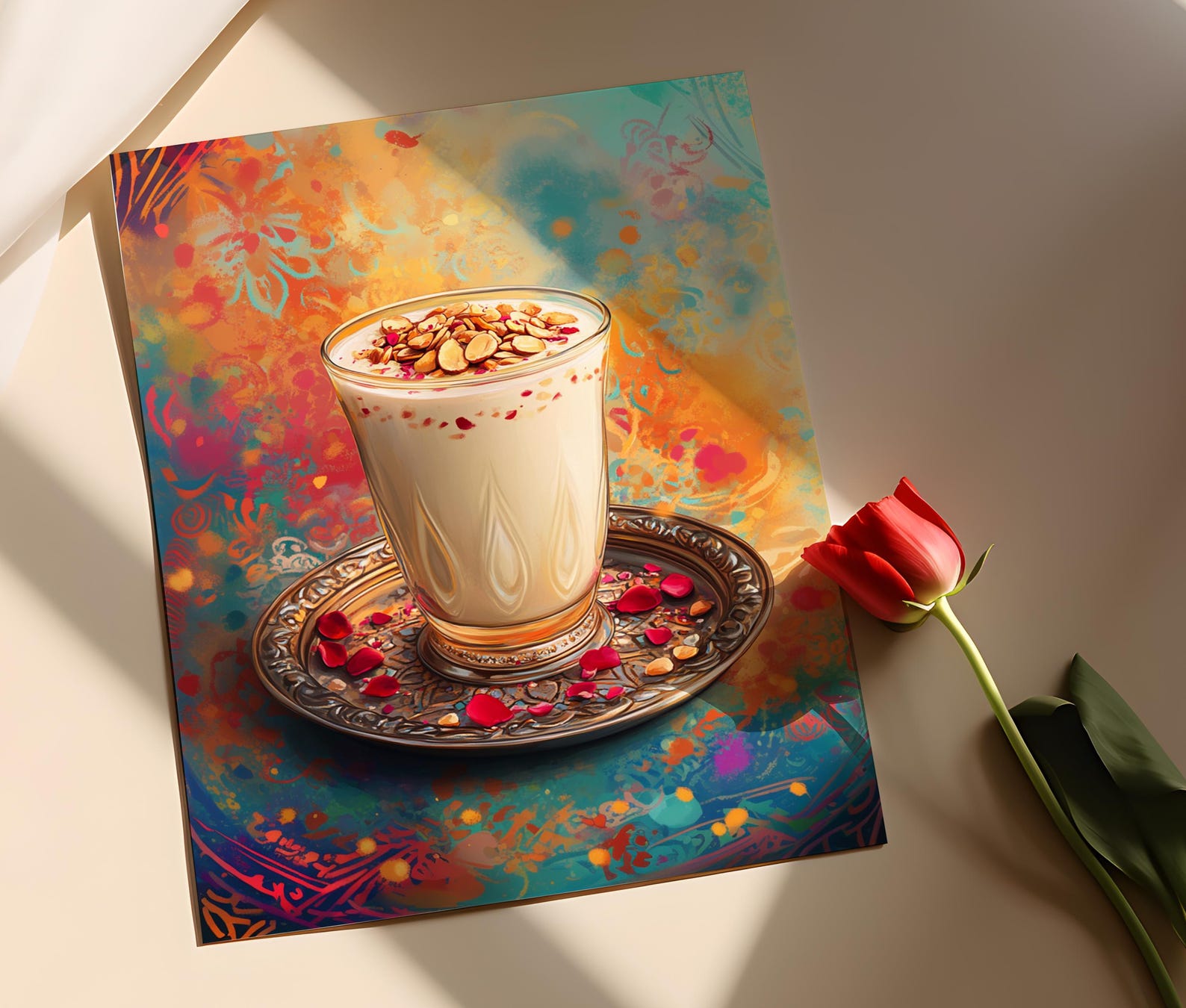 Thandai Art Print, Silver Tray Illustration, Holi Festival Beverage Art ...