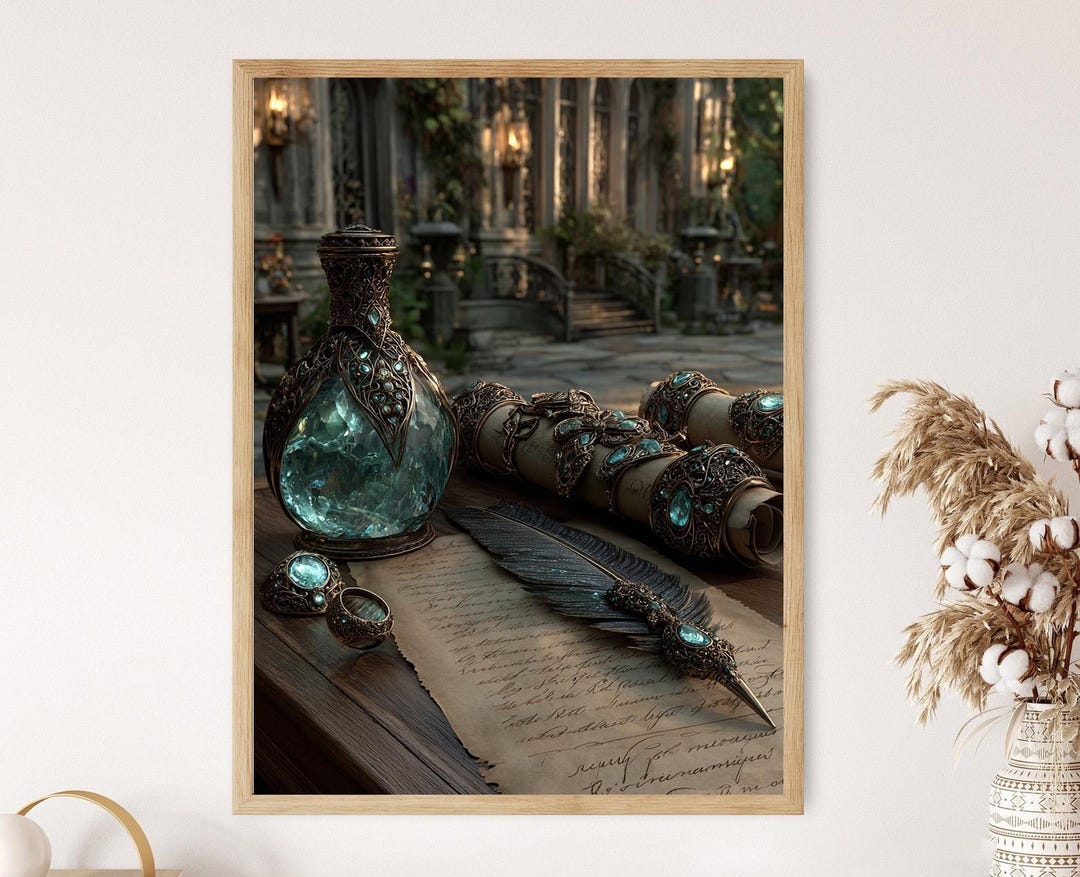 Elvish Relics Print: Silver Jewelry and Runes Illustration - Etsy