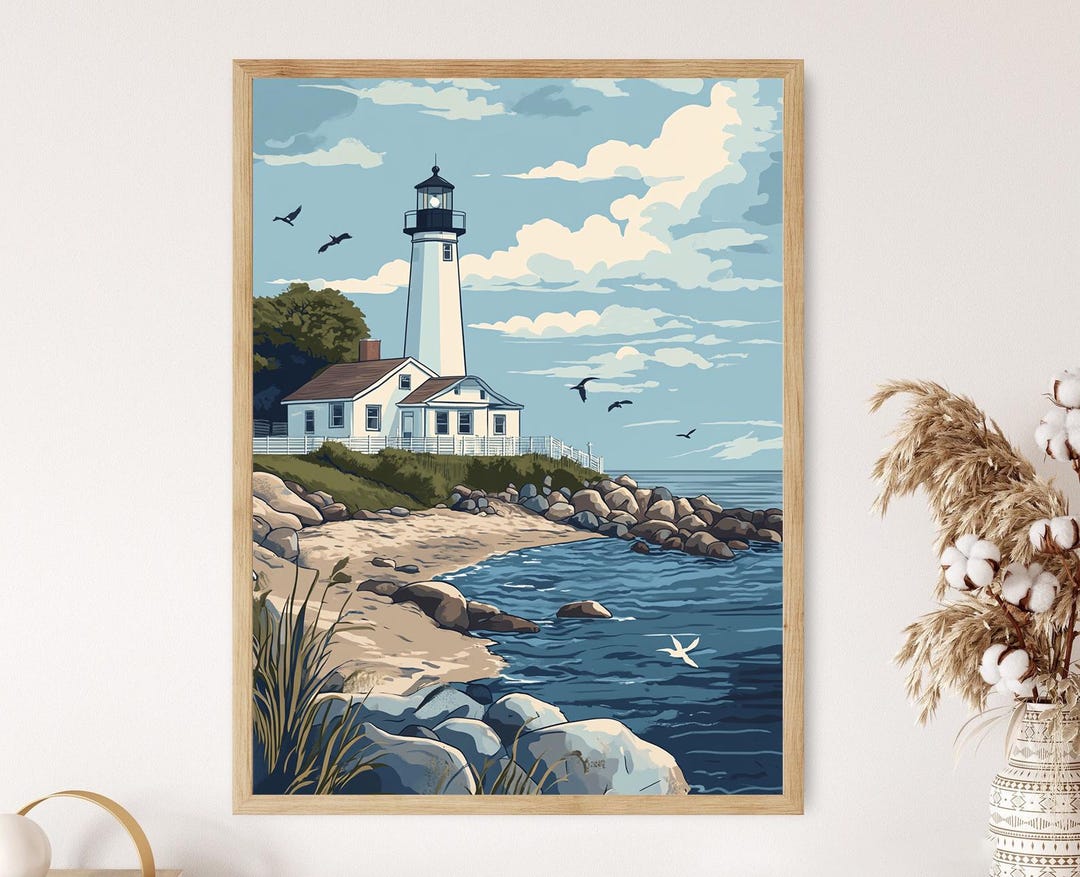 Old Saybrook Lighthouse Art Print, Connecticut Coastal Landmark - Etsy